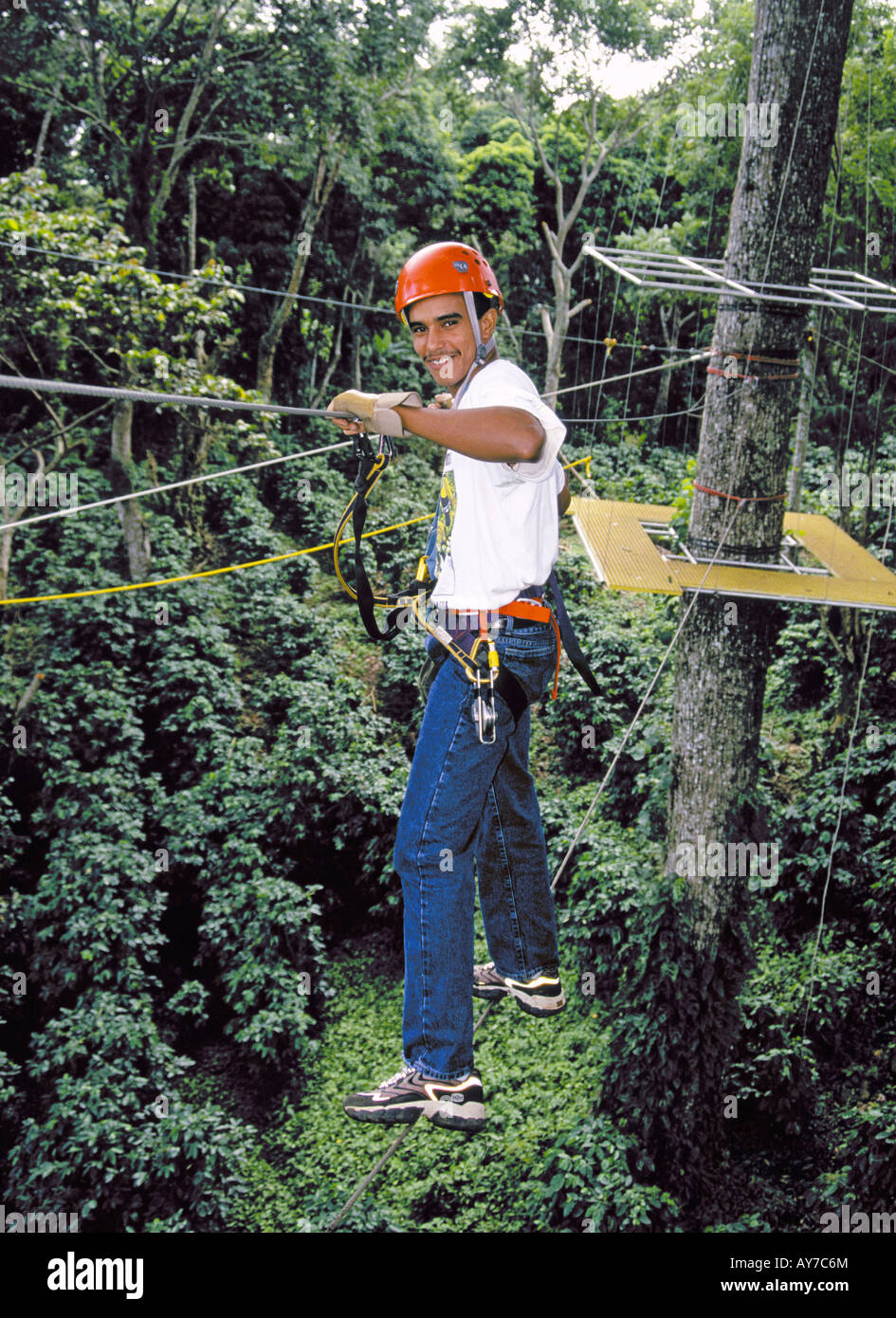 Canopy walking in Mombacho Volcano National Park Nicaragua Stock Photo ...