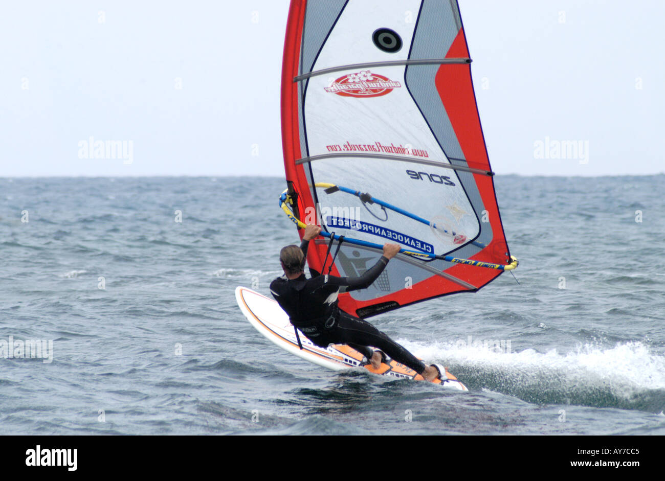 Windsurfing off the north Lanzarote coast Stock Photo - Alamy