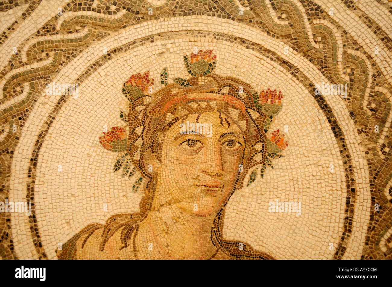 Detail of Muses Mosaic, Archaeology Museum, El Jem Tunisia Stock Photo ...