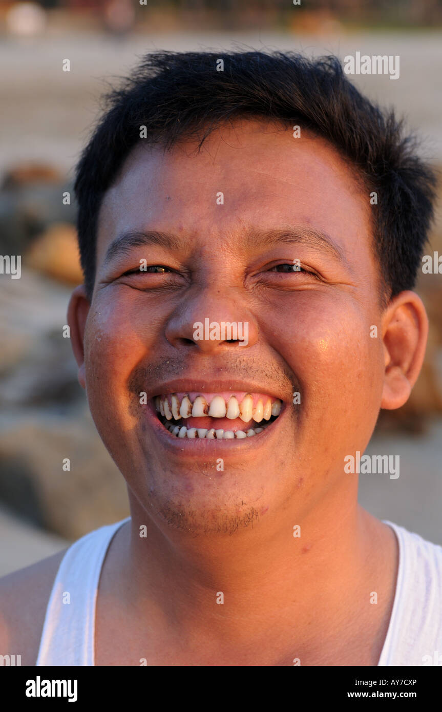 Happy Burmanes man Ngwe Saung Myanmar Stock Photo - Alamy