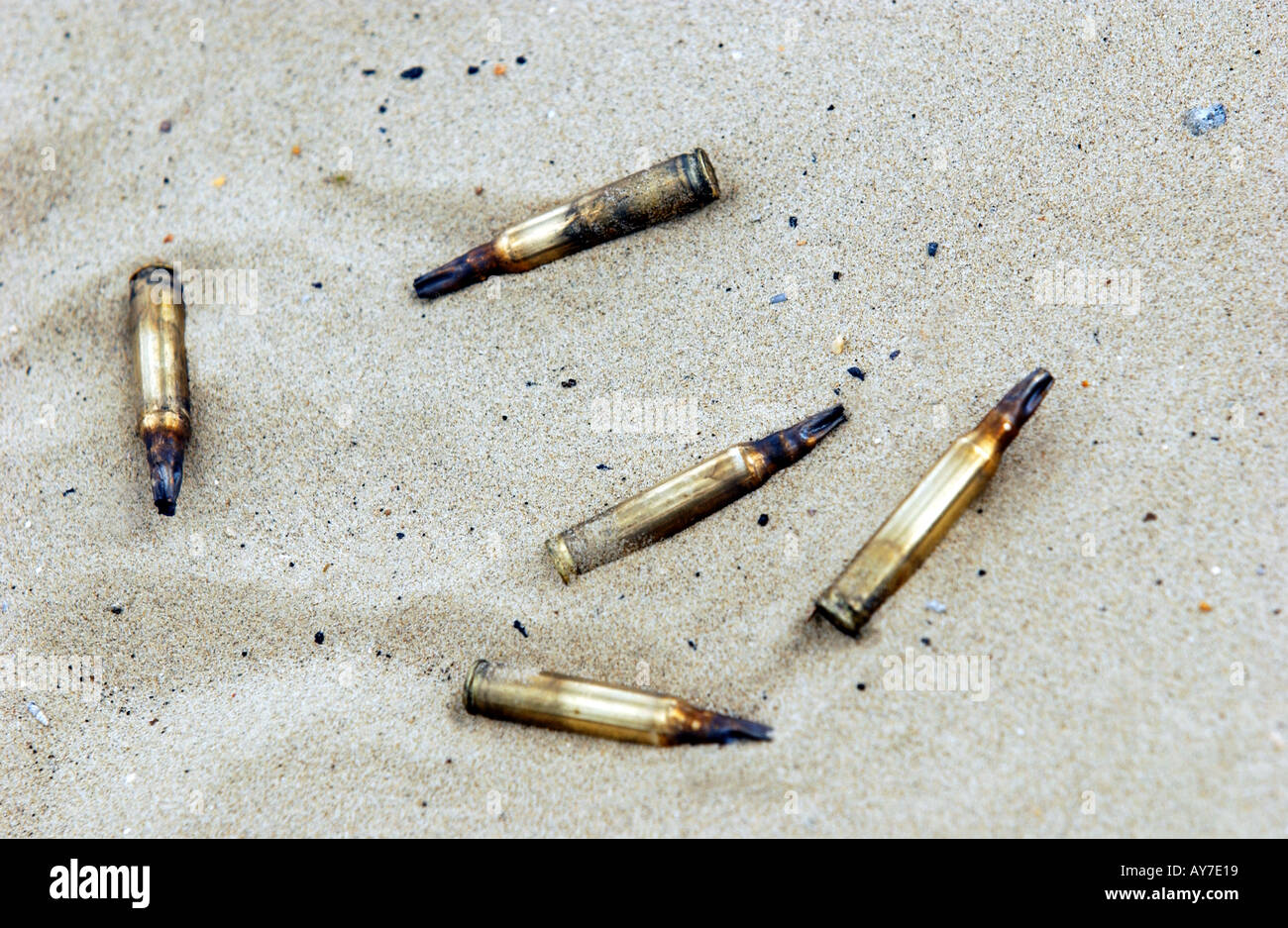 Spent blank cartridges from an army beach assault exercise Stock Photo ...