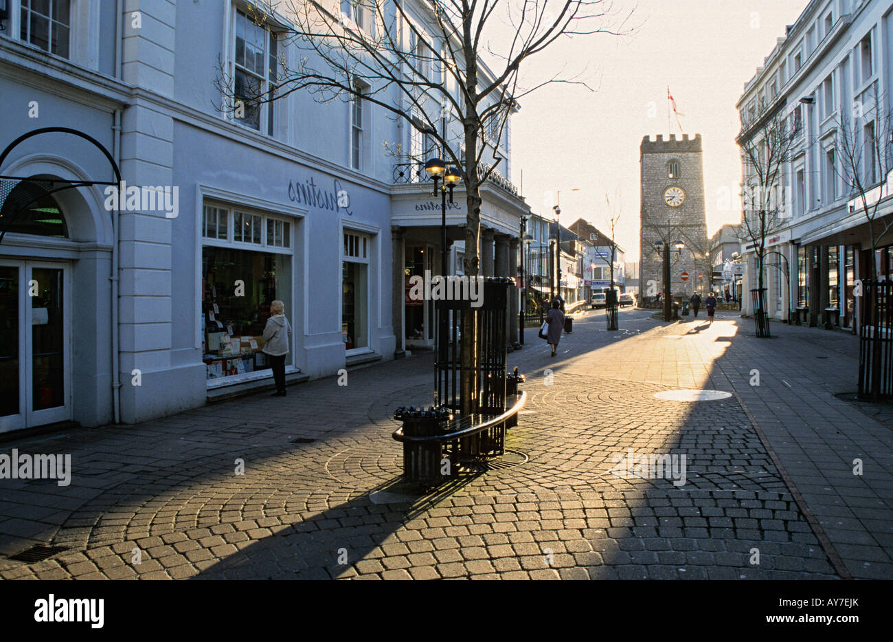 High Street and St Leonards Tower, Newton Abbot, Devon, England, UK ...