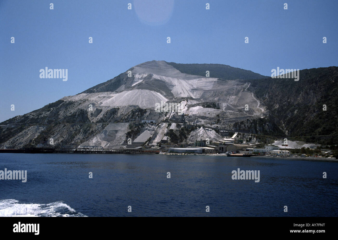 Pumice mine on the island of Lipari, west of the town of Acquacalda ...