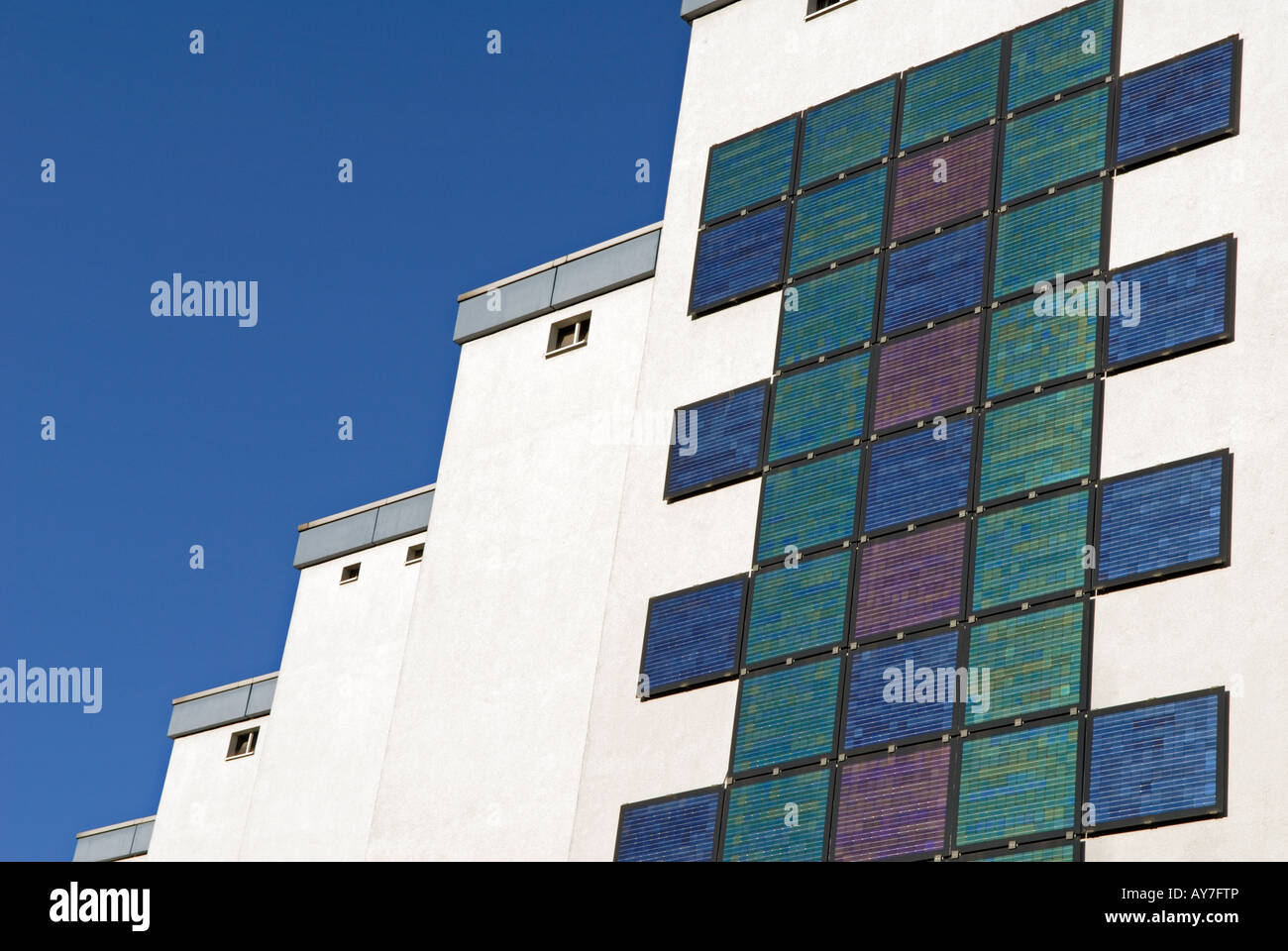Solar panels on an social housing apartment block, Bocklemund, Cologne ...