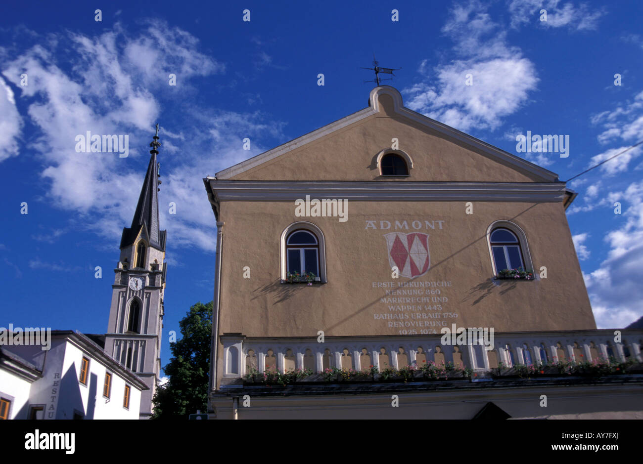 Admont view of village and monastery Stock Photo - Alamy