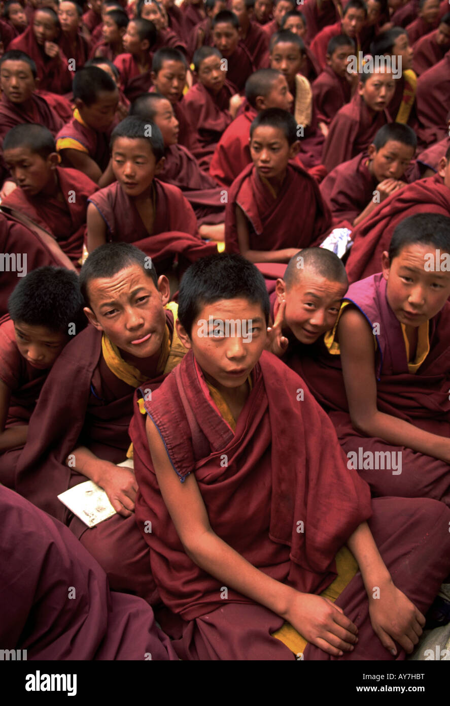 Novice Tibetan Buddhist monks in class at Lhasa's Drepung monastery ...