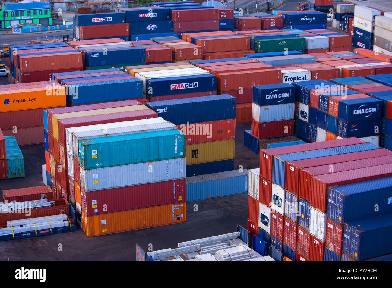 Shipping containers in St. Lucia, West Indies, Caribbean Stock Photo ...