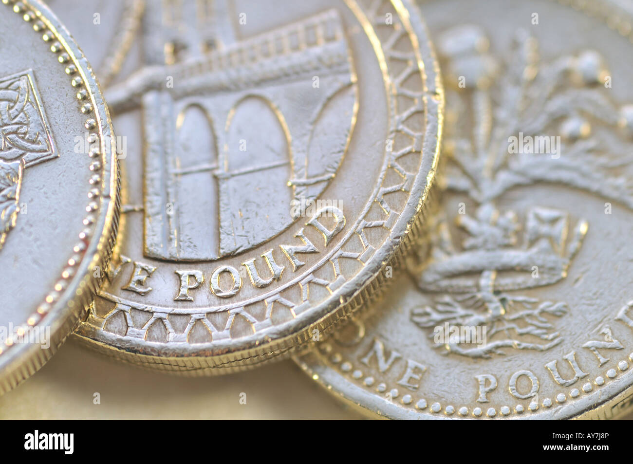 One pound coins - close up of the British Pound Sterling Stock Photo ...