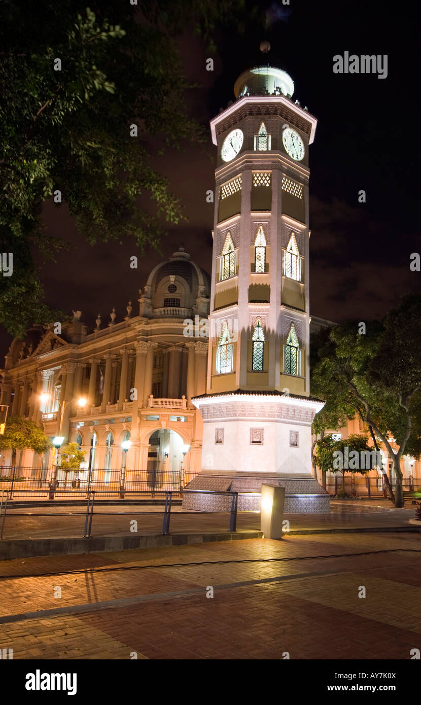 clock tower night scene on malecon 2000 guayaquil ecuador south america ...