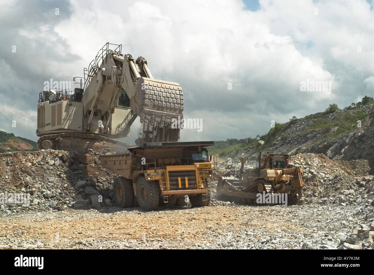 Dumper truck being filled with gold ore body for transport from ...