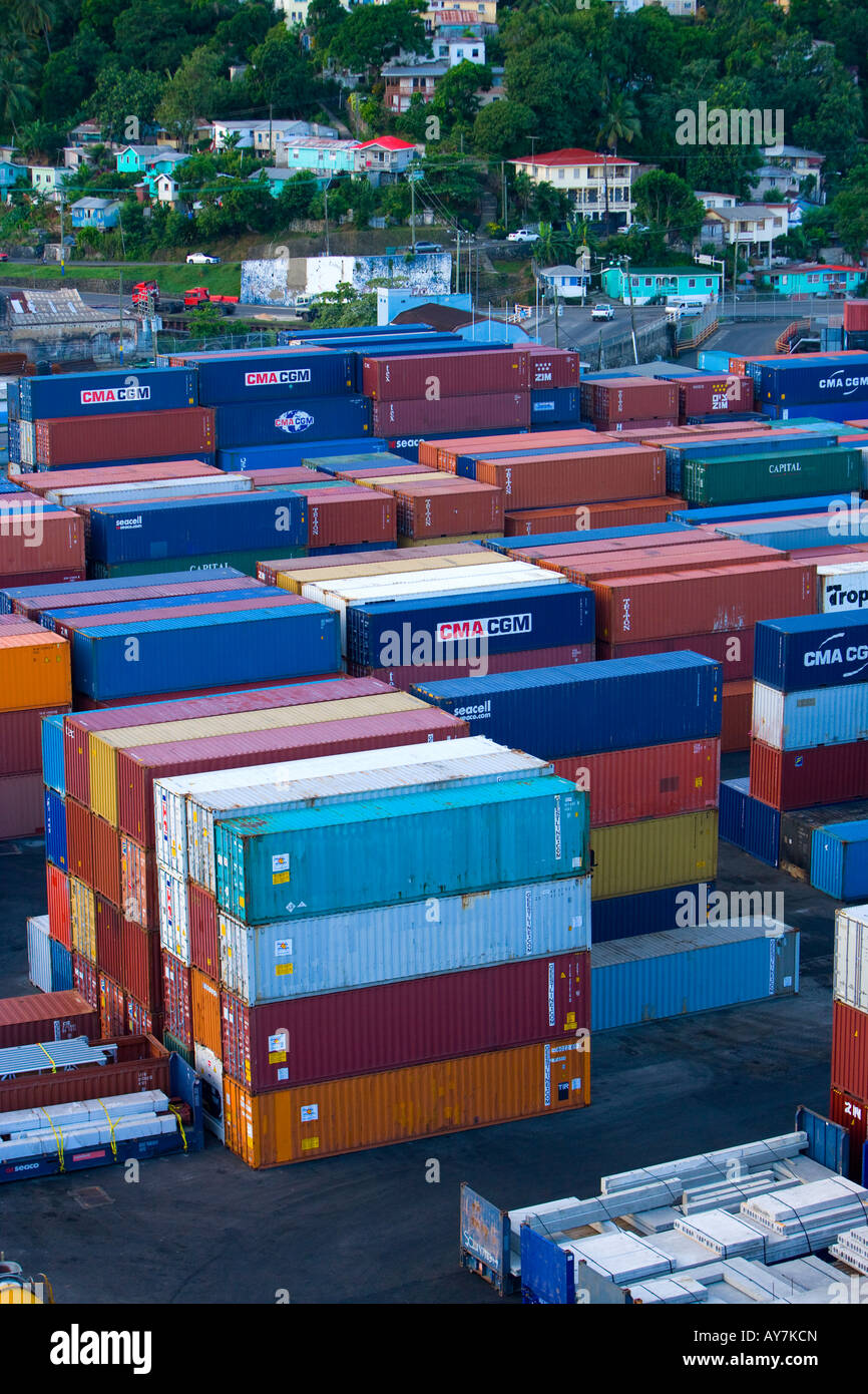 Shipping containers in St. Lucia, West Indies, Caribbean Stock Photo ...