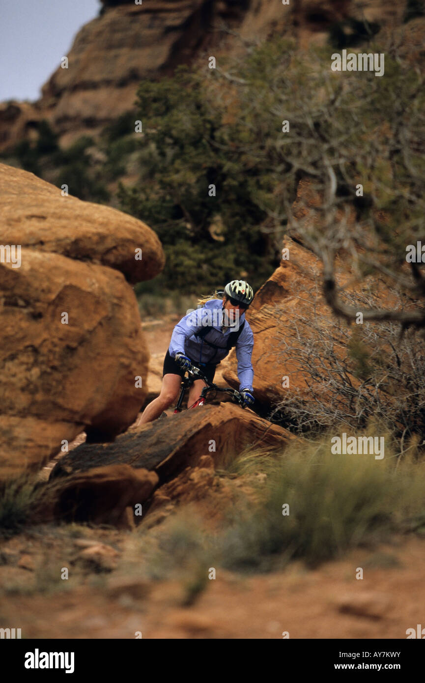 Nathalie St Pierre mountain biking on the Porcupine Rim trail Moab Utah ...