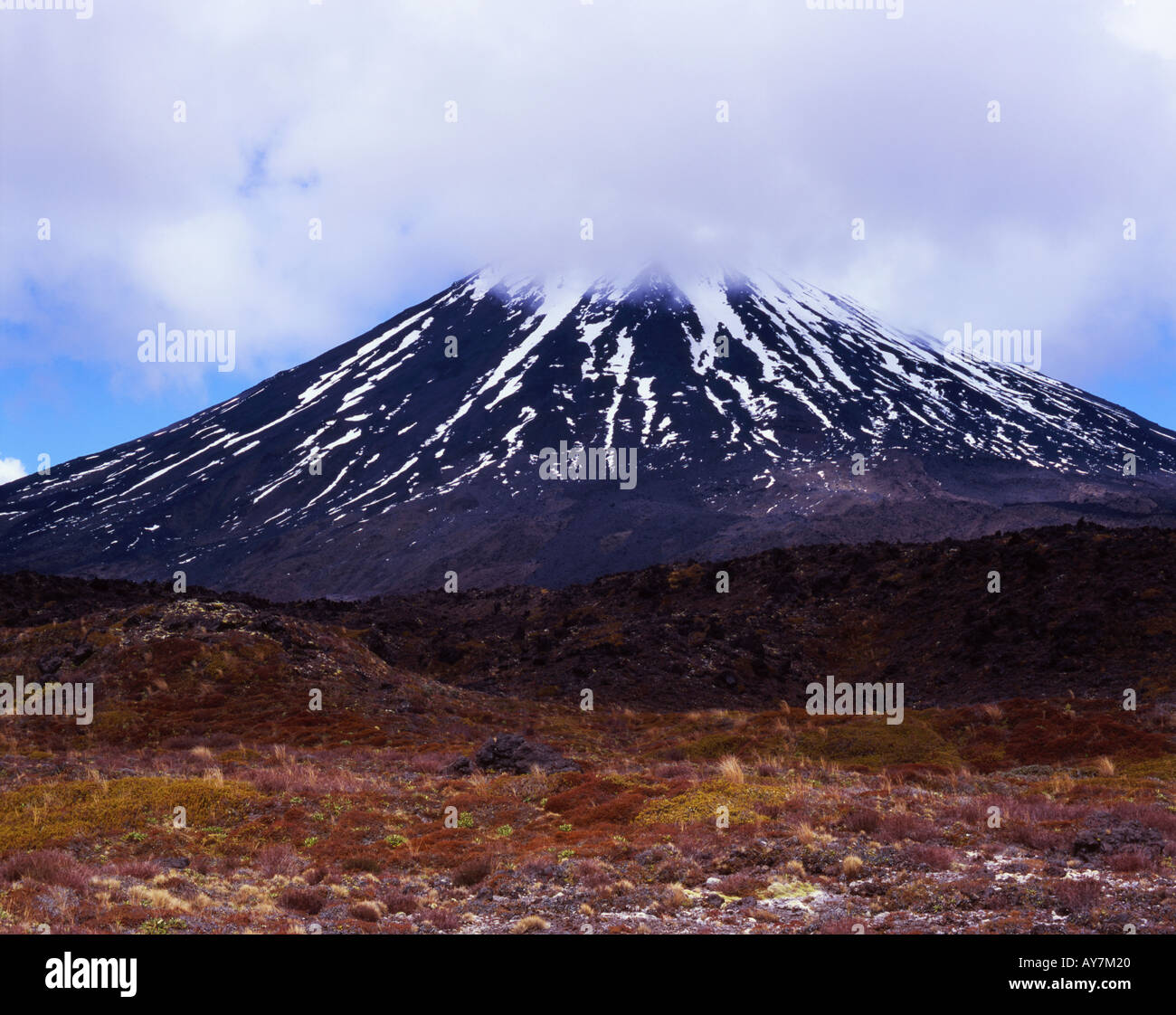 Mt Ngauruhoe with his head in the clouds Tongariro National Park North ...