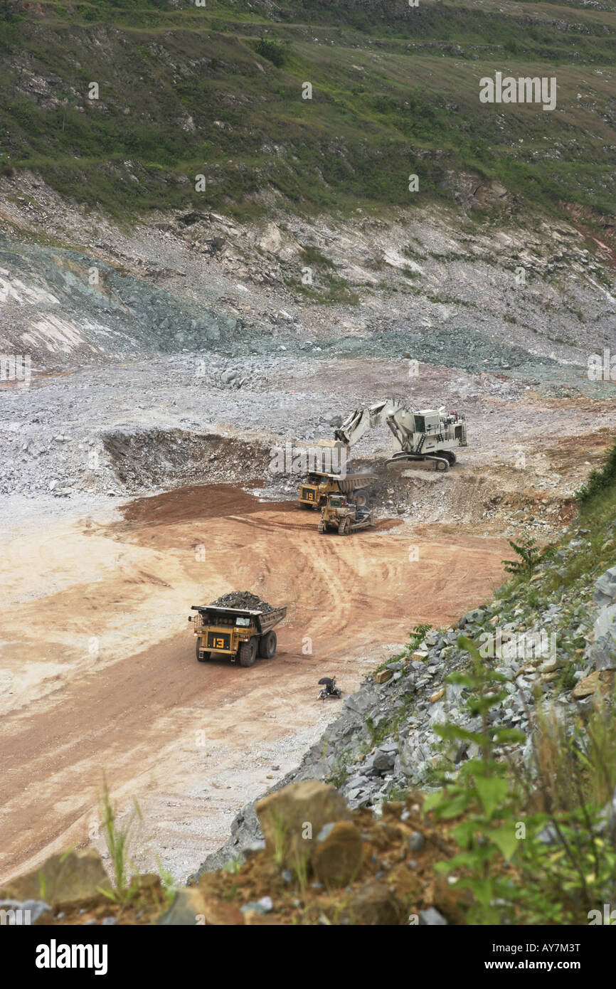 Overview of surface opencast gold mine showing mining operations with ...