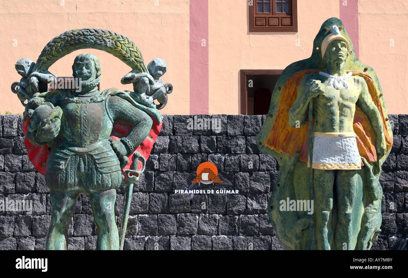 Statues of the Conquistador and the Conquered in the pyramid complex ...