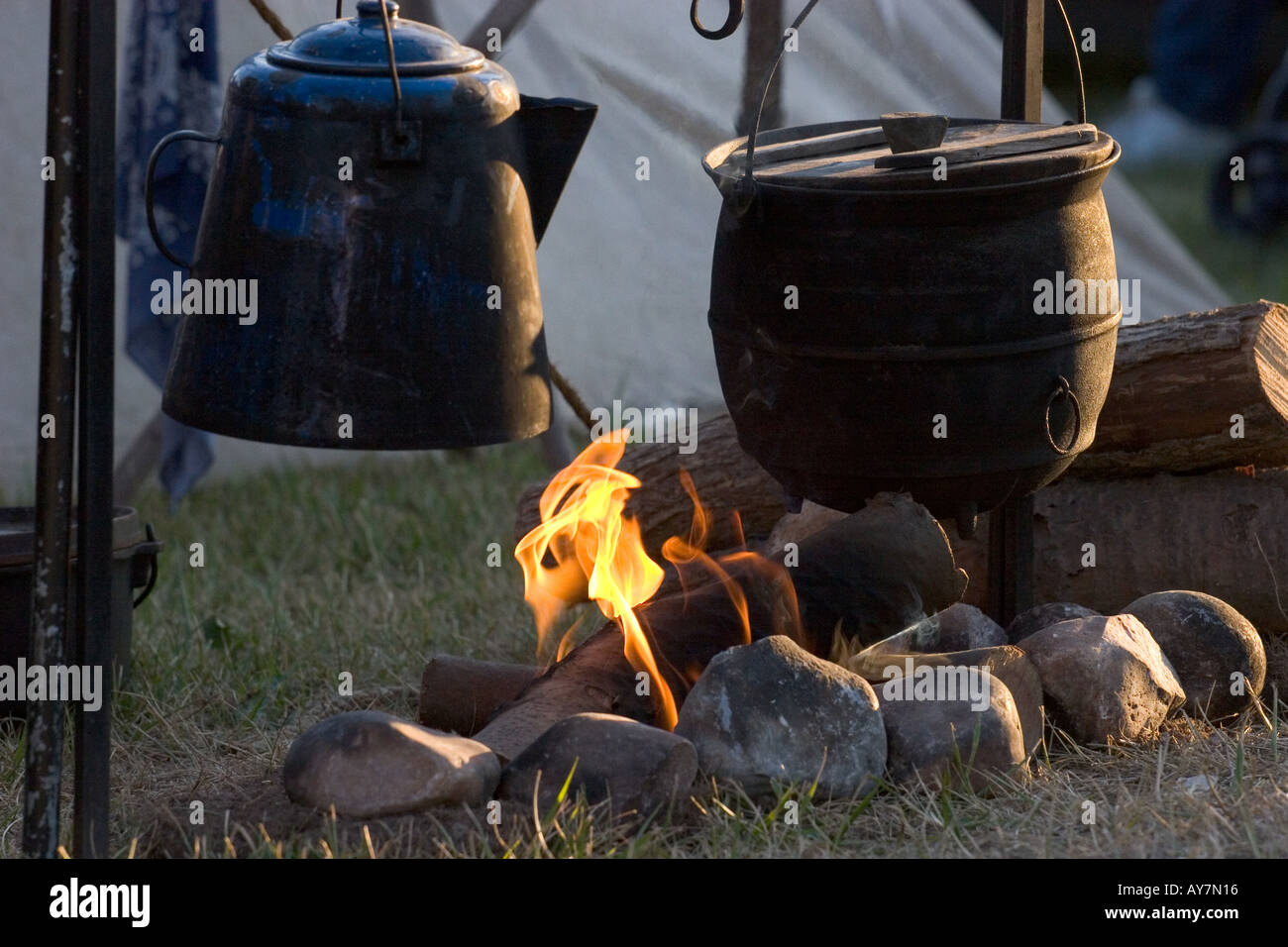 Camping kettle over campfire close hi-res stock photography and images ...
