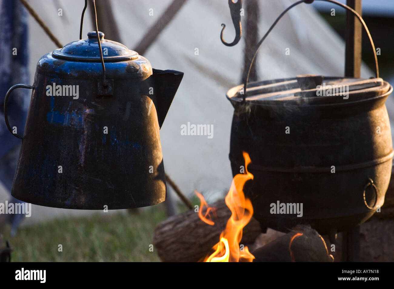 Camping kettle over campfire close hi-res stock photography and images ...