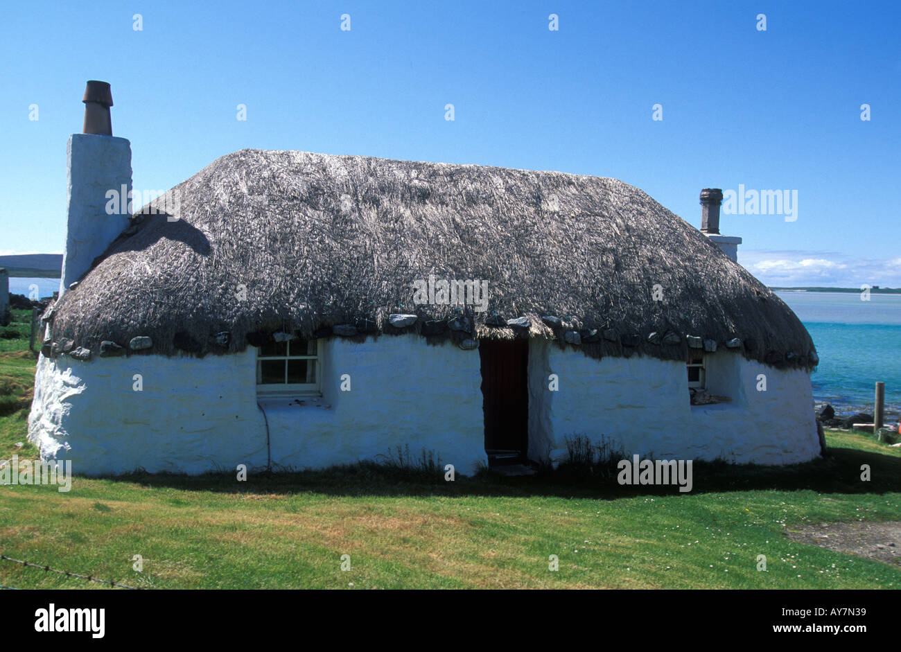 A traditional croft house, North Uist, Outer Hebrides islands, Scotland ...