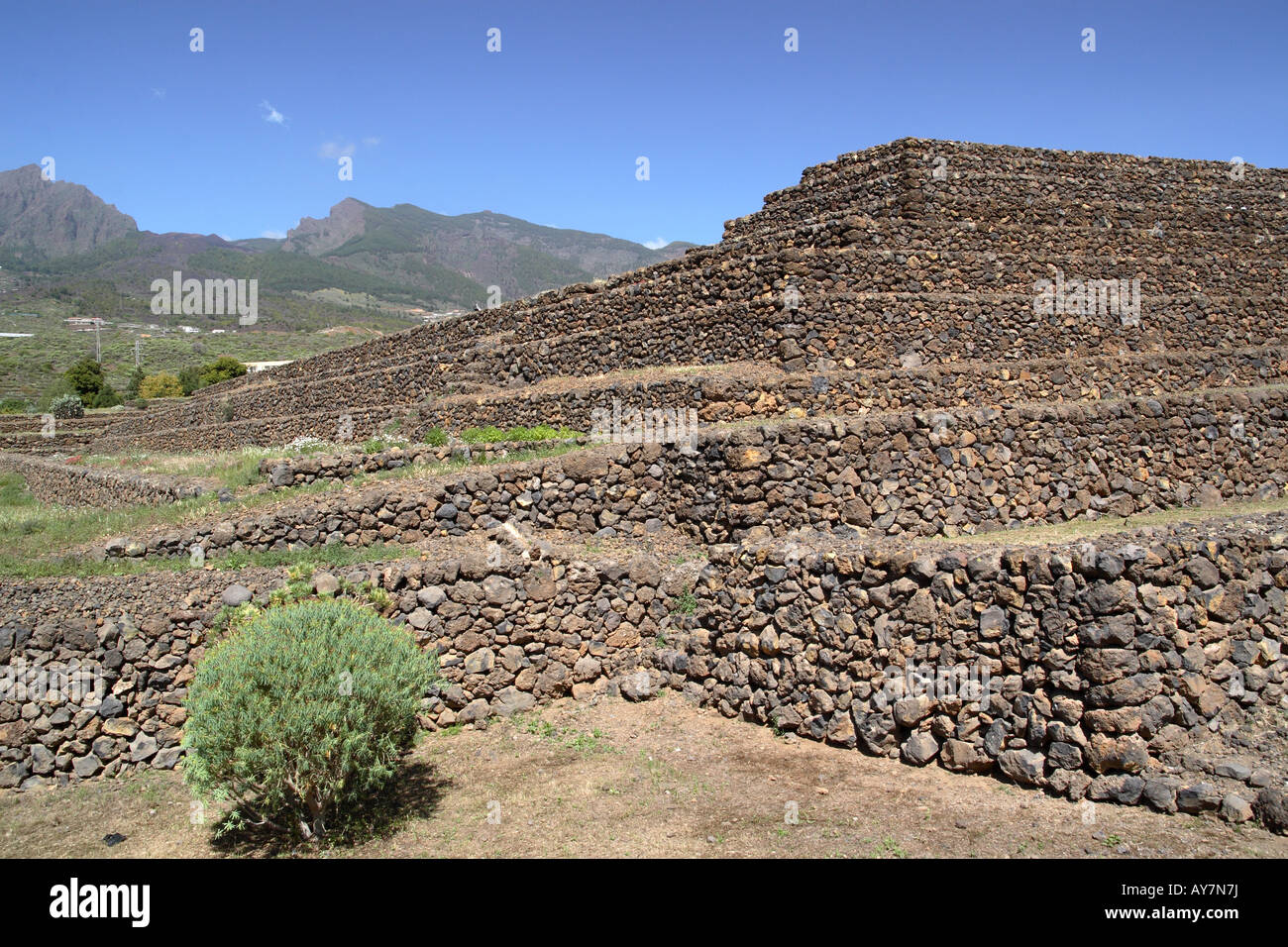 The pyramid complex and details from museum in the town of Guimar on ...