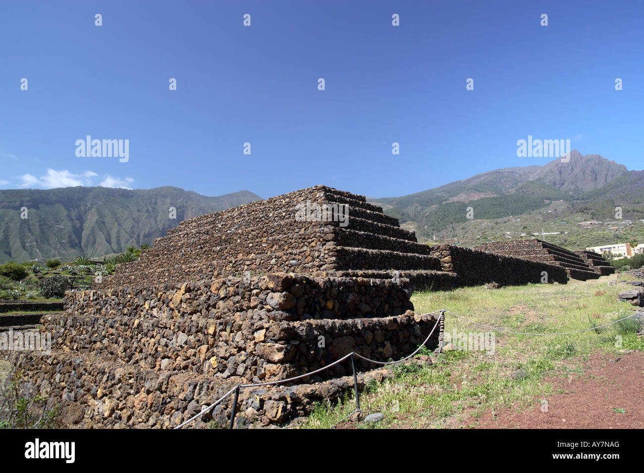 The pyramid complex and details from museum in the town of Guimar on ...