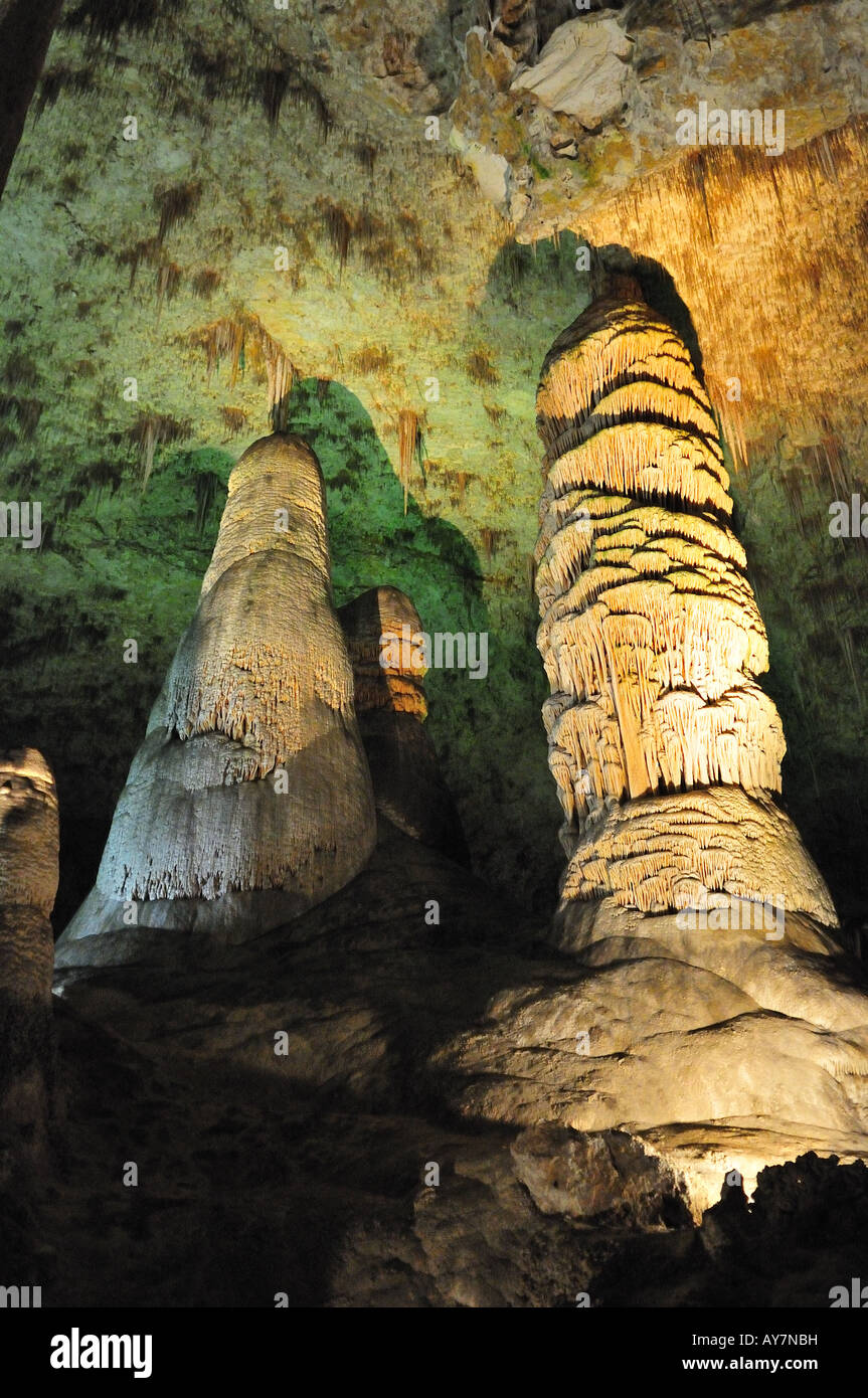 Stalagmite columns in the Big Room of the Carlsbad Caverns National ...