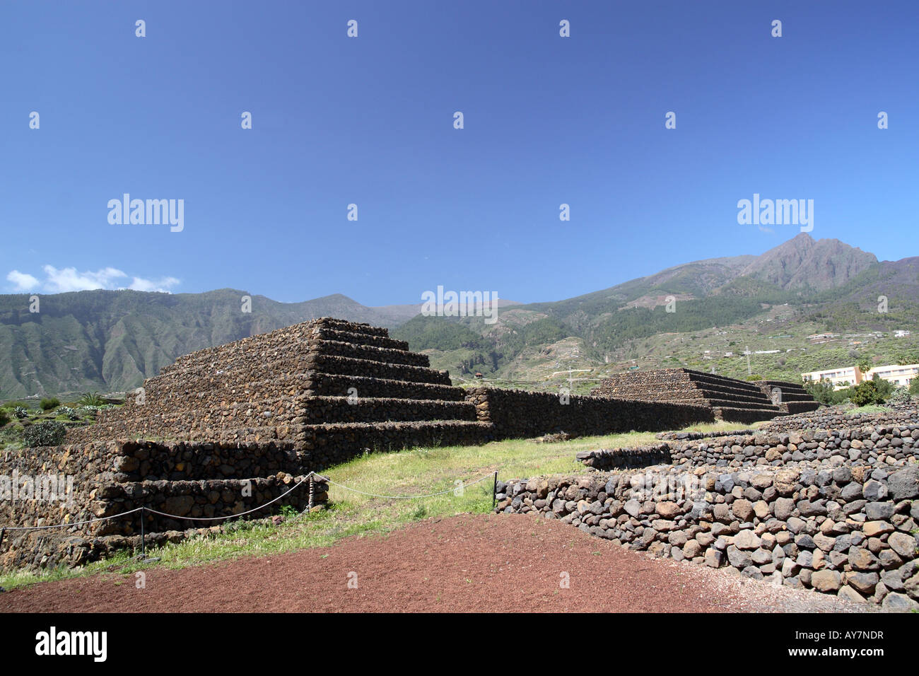 The pyramid complex and details from museum in the town of Guimar on ...