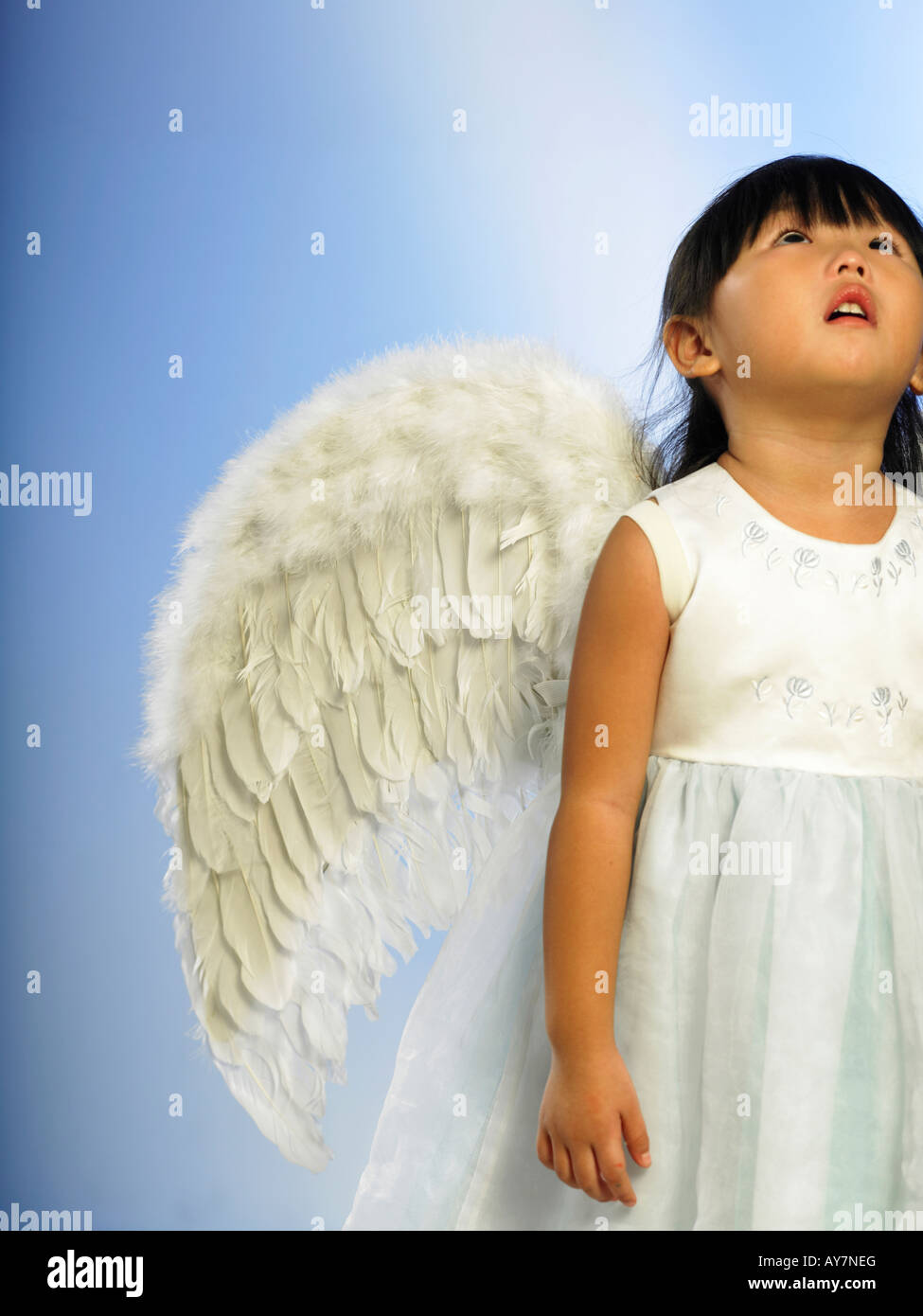 Little angel with her wings on the back, looking up Stock Photo - Alamy