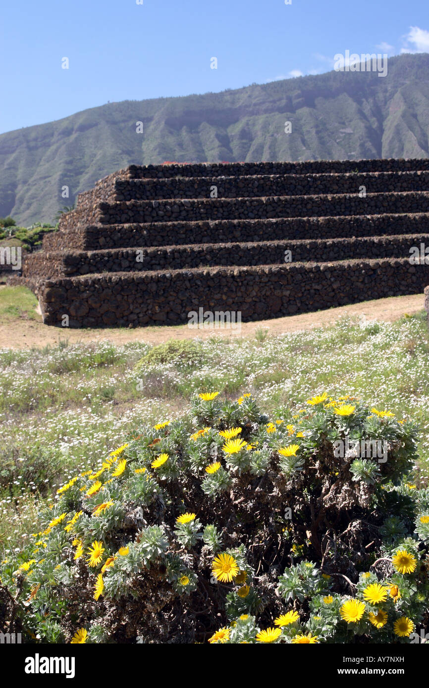 The pyramid complex and details from museum in the town of Guimar on ...