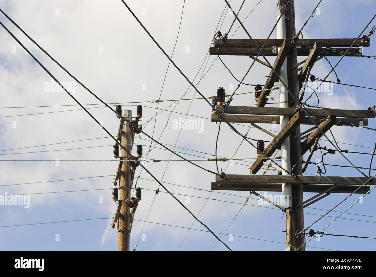 Two utility poles with wires, horizontal image Stock Photo - Alamy