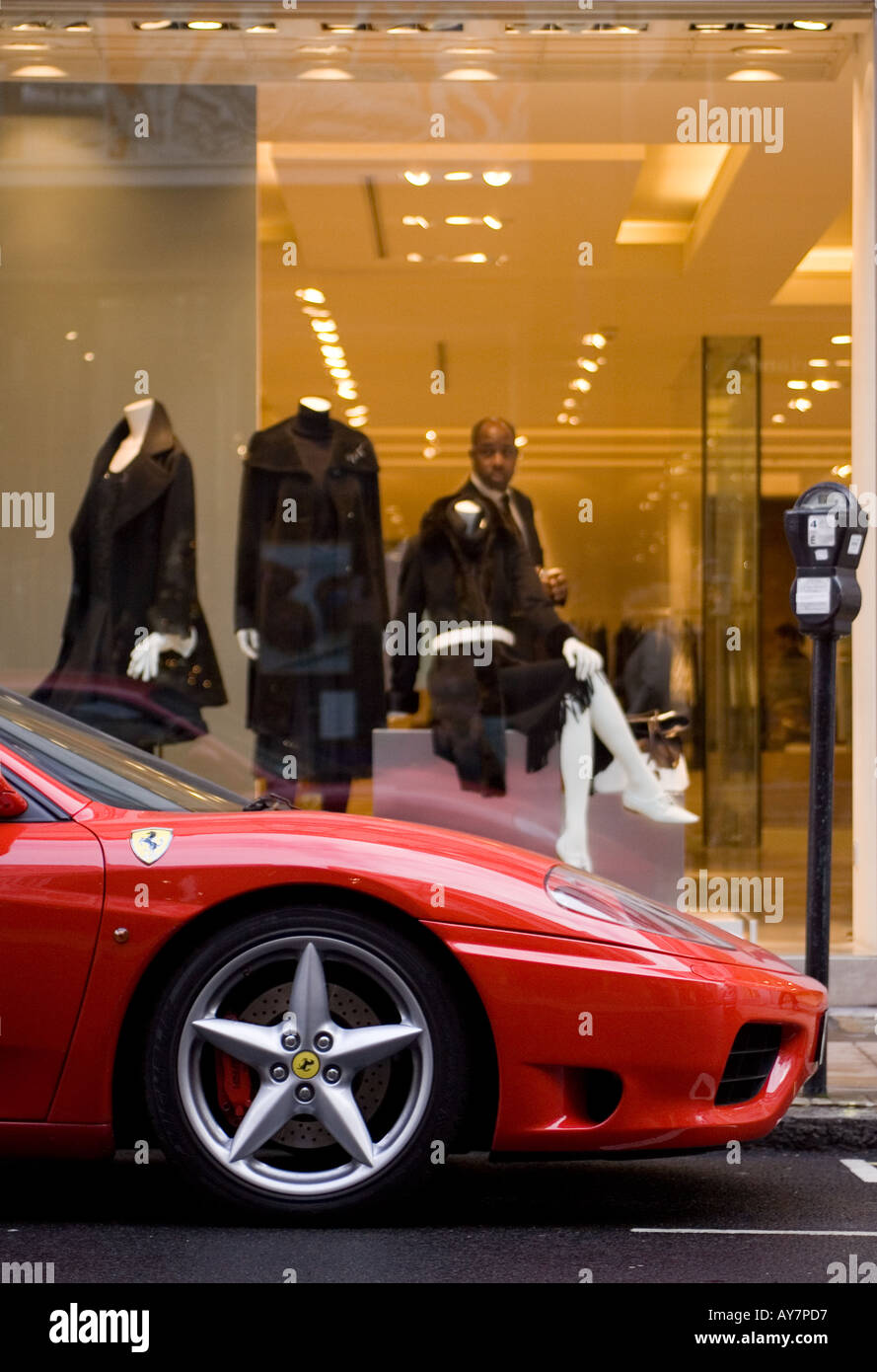New Bond street shop window and Ferrari Stock Photo - Alamy
