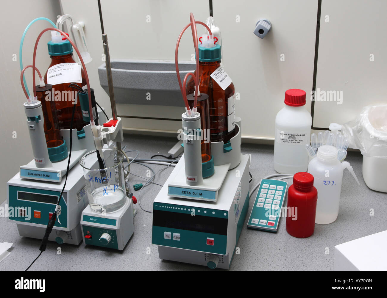 chemicals and equipment in a real life pharmaceuticals laboratory Stock ...