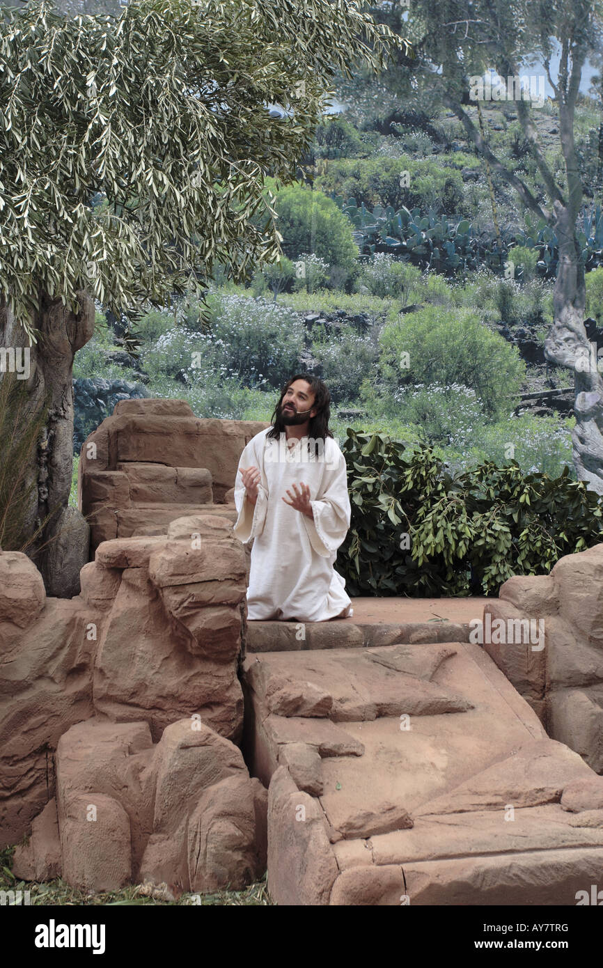 The actor playing Jesus in the Passion play on the set for the Garden ...