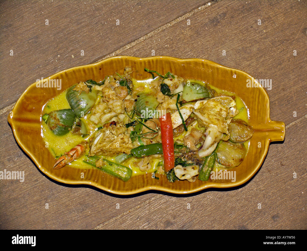 Green seafood curry Thai cooking class Ko Libong island Thailand Stock ...