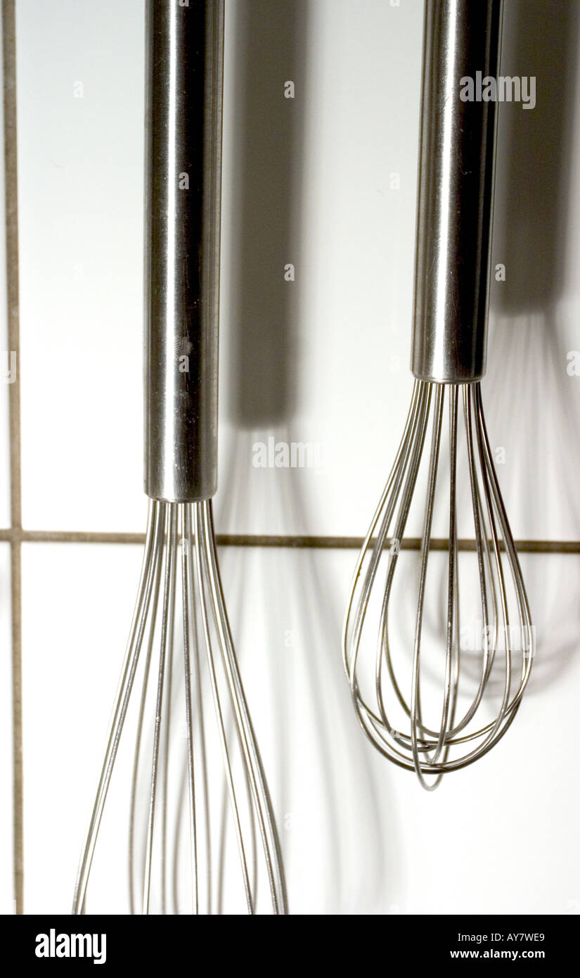 metalic kitchen utensils on the work surfaces Stock Photo - Alamy