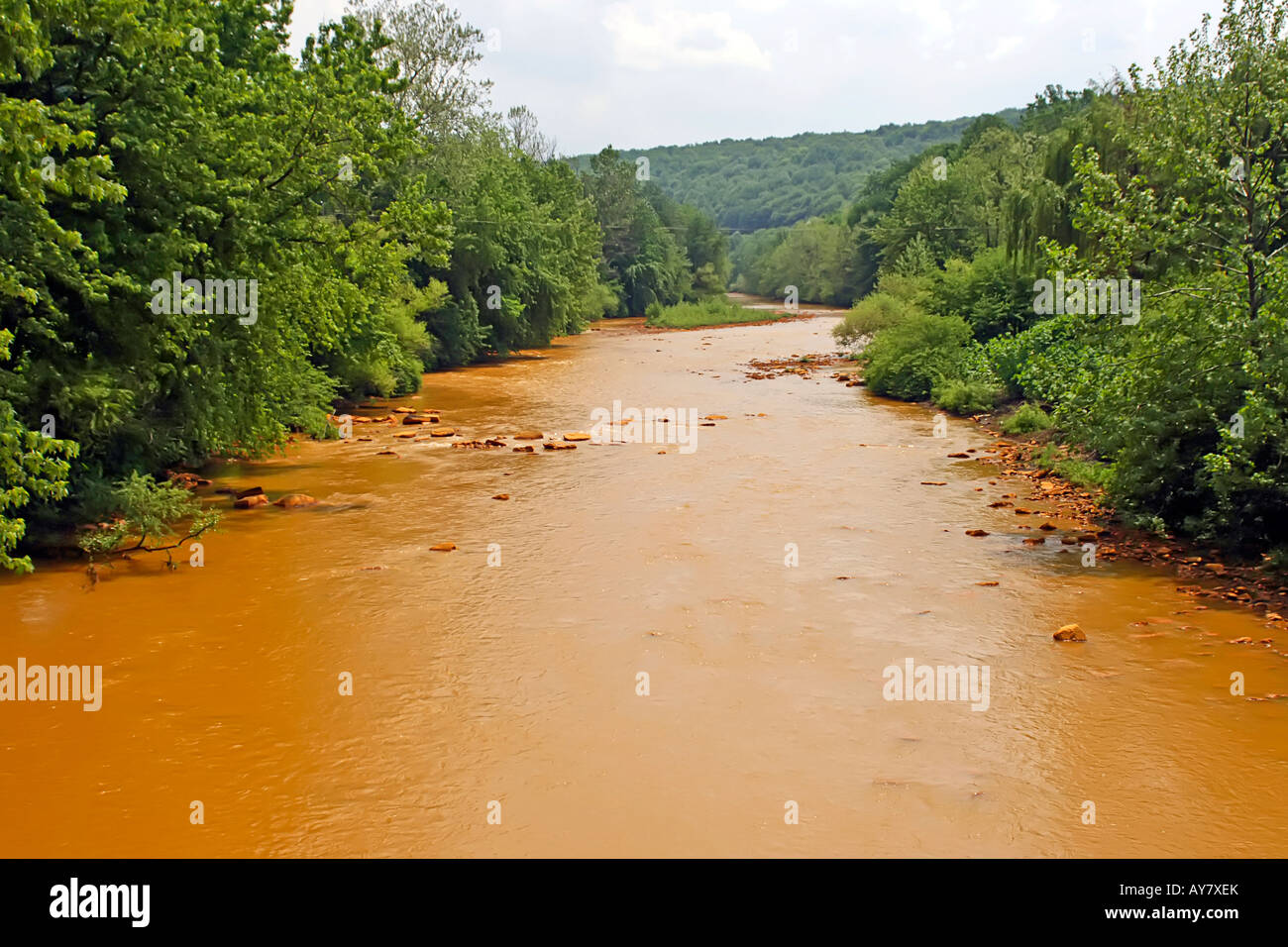 Iron and clay color the river orange at Staple Bend in Pennsylvania PA ...