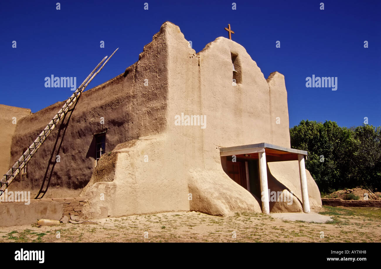 An adobe Spanish mission overlooks Picuris Pueblo, in Picuris, New ...