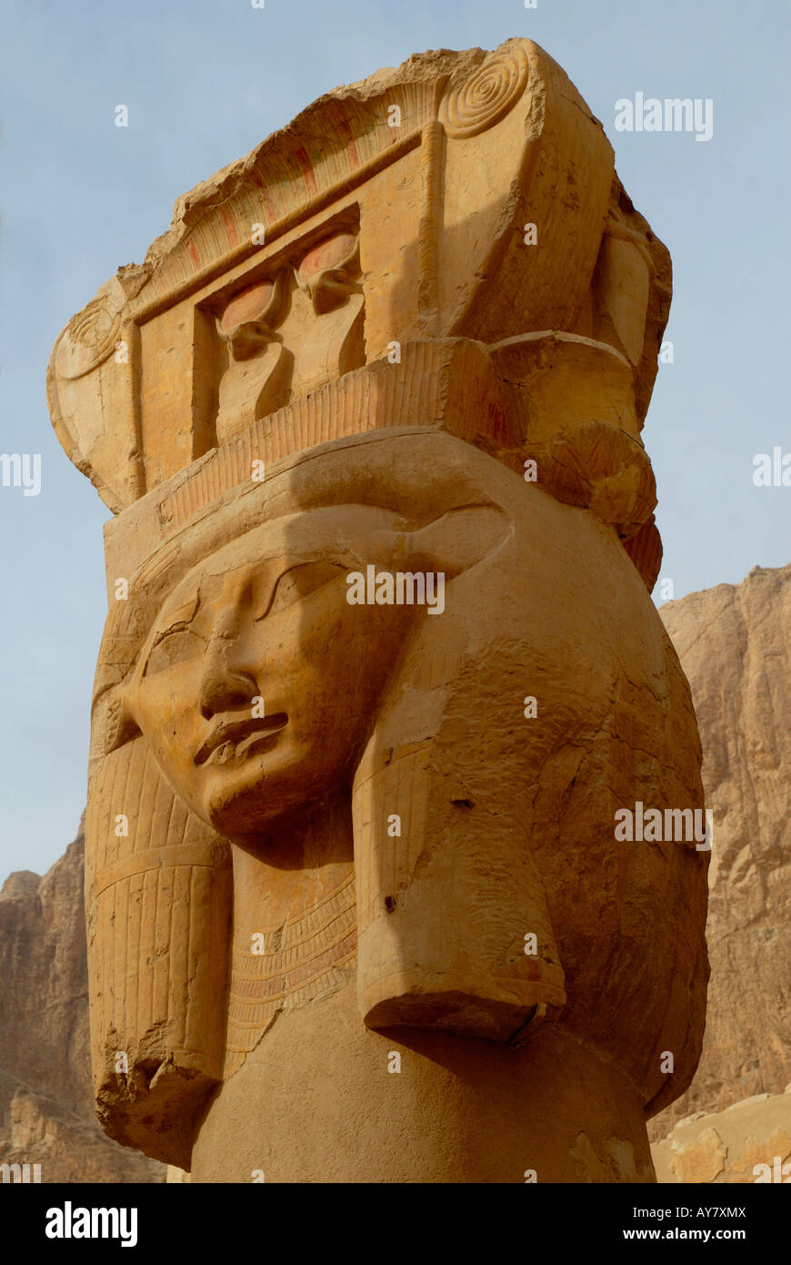 A statue of the Goddess Hathor in the Mortuary Temple of Queen ...