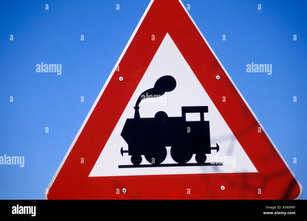 Attention railway sign Stock Photo - Alamy