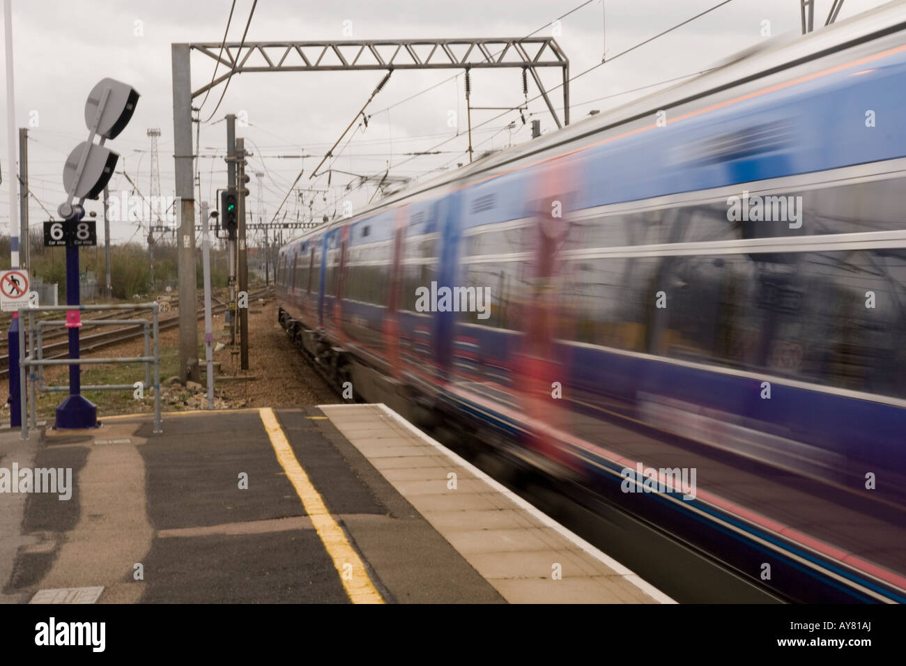 First Capital Connect Commuter Train Passes at speed with motion blur ...