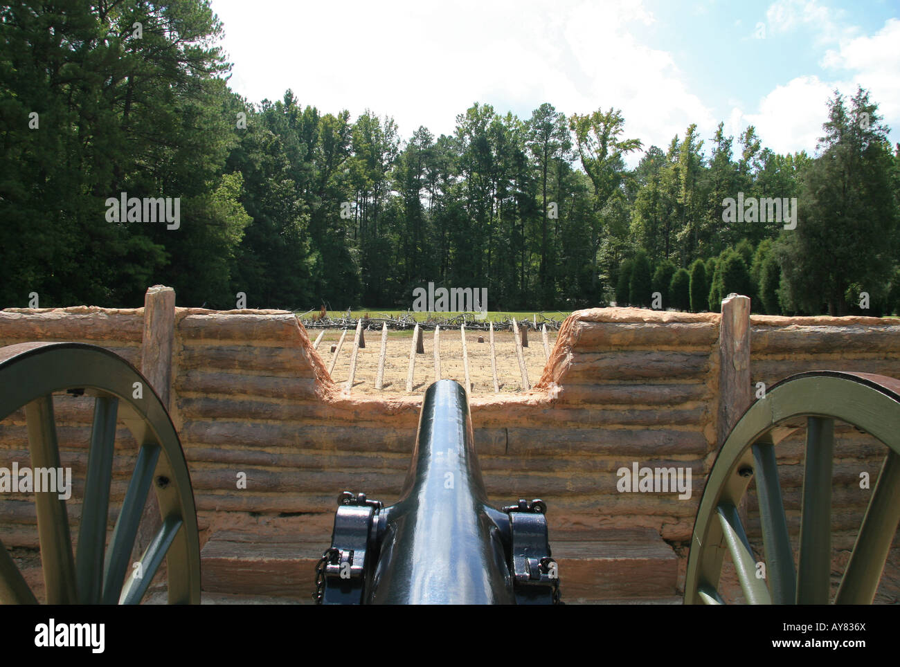The view from behind a cannon in a defensive position on a reproduced ...