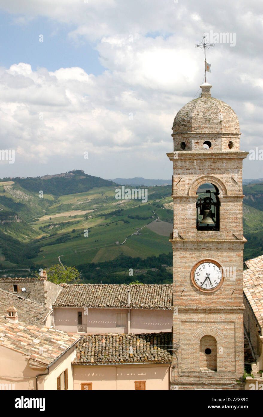 Monte San Martino ,le Marche ,the Marches, Italy with the church clock ...