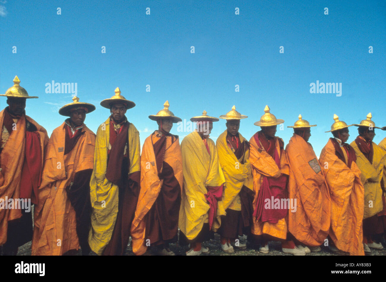 monks of the ancient Bon religion play a traditional role as they ...