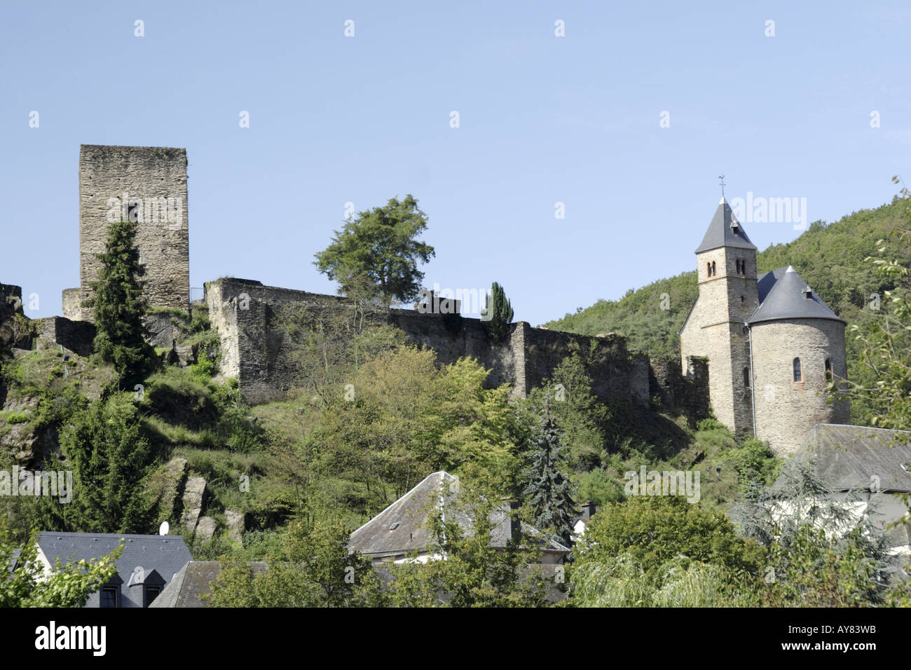 Chateau overlooking the village of Esch-sur-Sure, Grand Duchy of ...