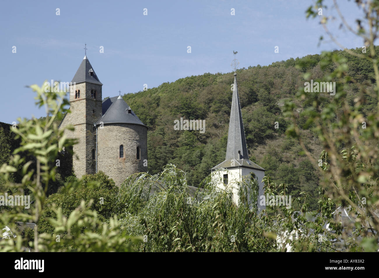 Towers and spire of the chateau at Esch-sur-Sure, Grand Duchy of ...