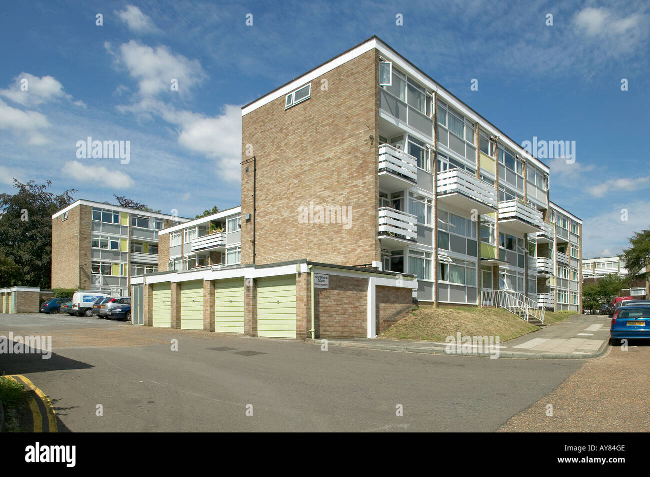 Housing, Woking. View of housing block from street Stock Photo - Alamy