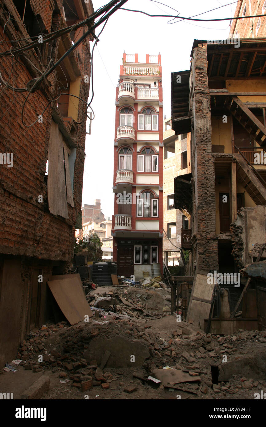 Nepal Kathmandu development tall narrow house in city centre Stock ...
