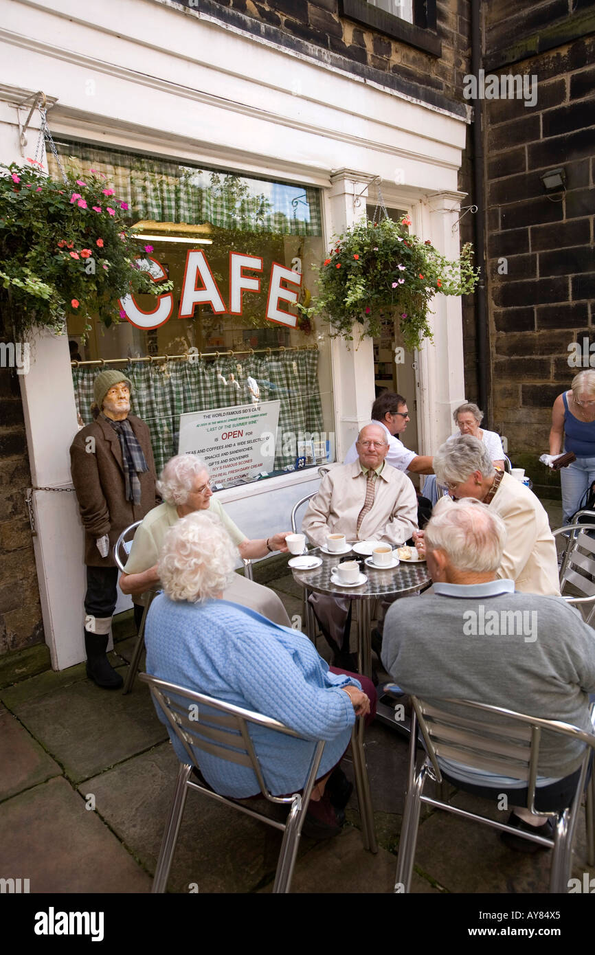 UK Yorkshire Holmfirth town centre Last of the Summer Wine customers ...