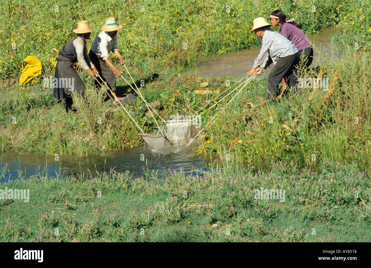 Traditional method drawing water for irrigation in Tibet Stock Photo ...