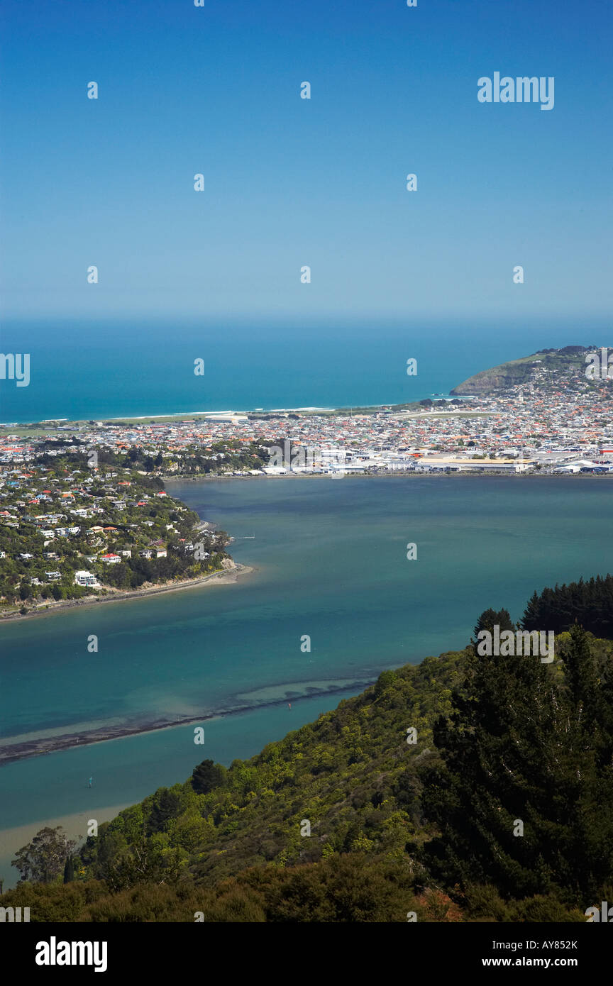 View over Otago Harbour Dunedin City and Pacific Ocean South Island New ...