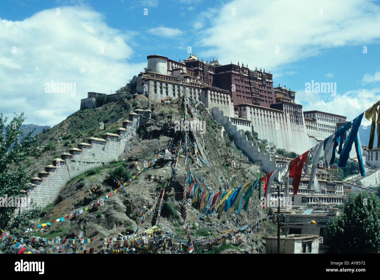 prayer flags at The Potola Palace former home Dalai Lama in Lhasa Tibet ...